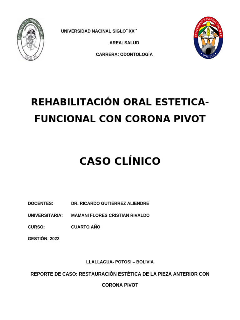 Restauración Estética con Corona Pívot | PDF | Odontología | Tecnología