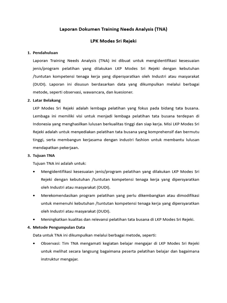1.1.a. Laporan Dokumen Training Needs Analysis | PDF