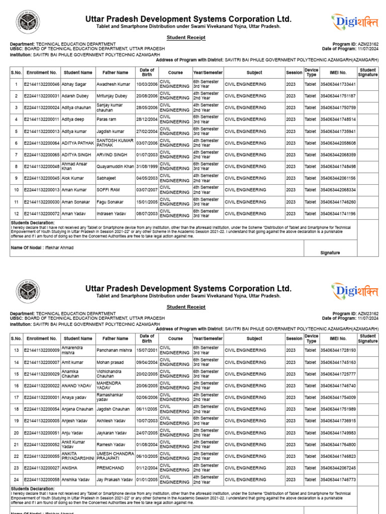 Student Tablet Receipt | PDF