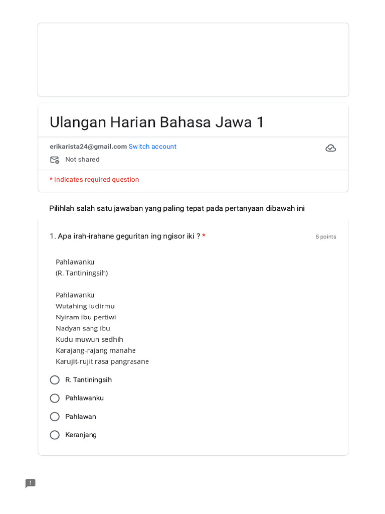 Ulangan Harian Bahasa Jawa 1 | PDF