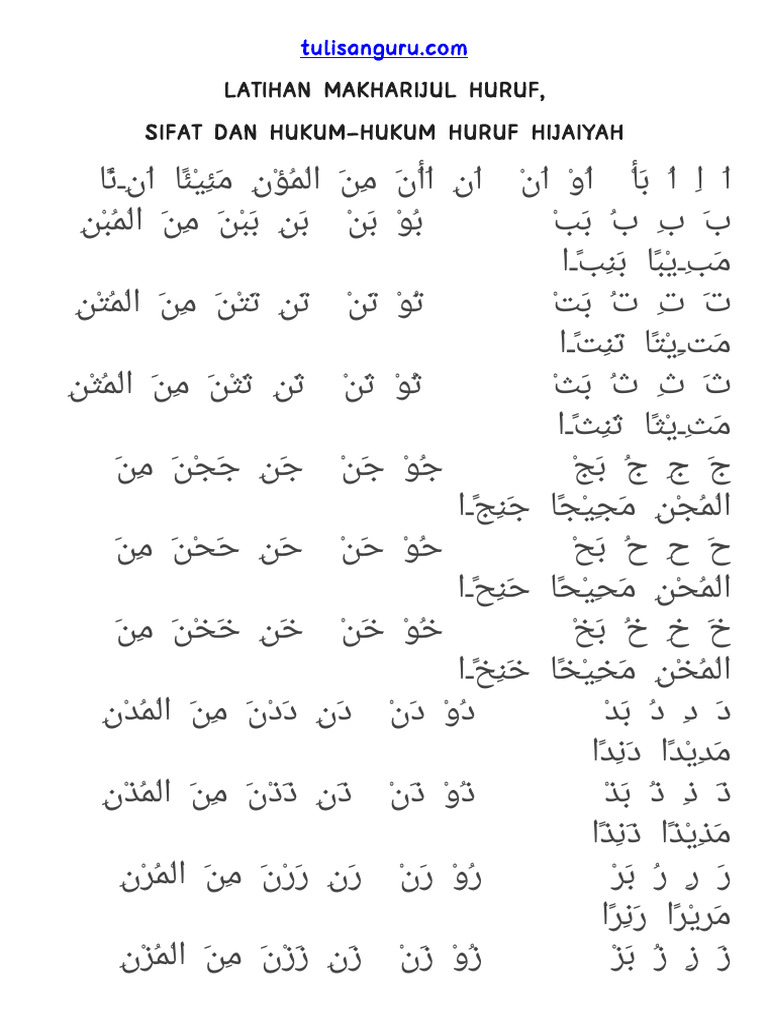 Latihan Makharijul Huruf Tulisanguru Com | PDF
