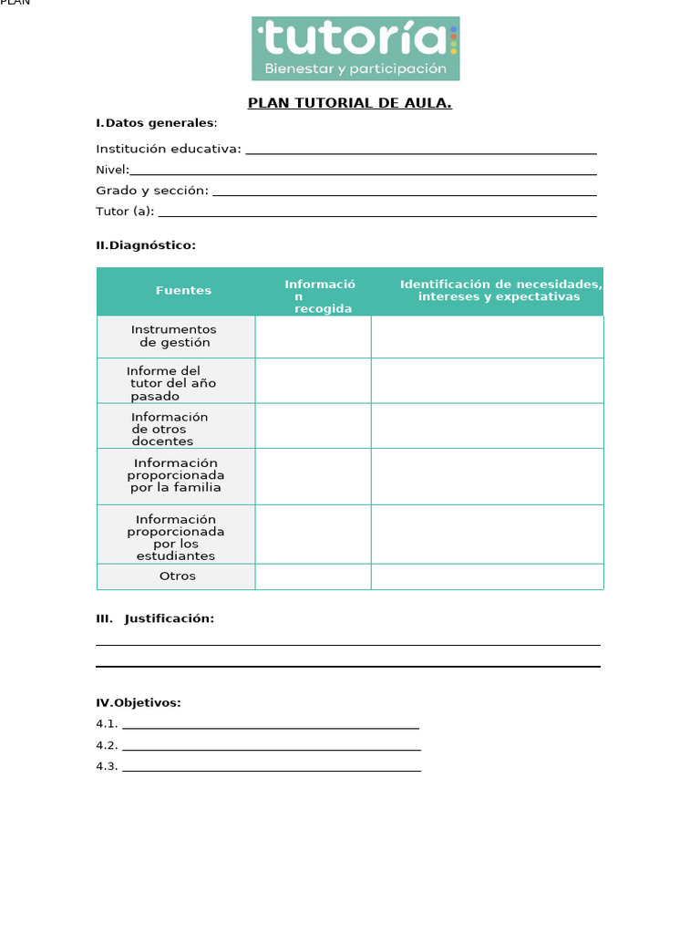 PLAN TUTORIAL DE AULA | PDF