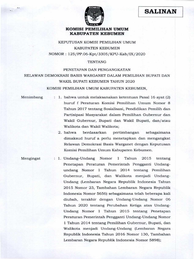 SK Pengangkatan Relawan Demokrasi | PDF