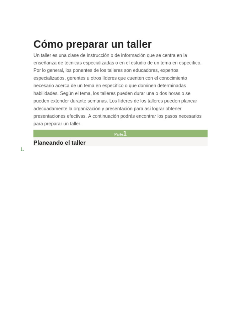 Cómo Preparar Un Taller | PDF | Aprendizaje | Método de enseñanza