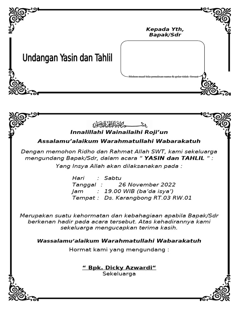Undangan Yasin | PDF