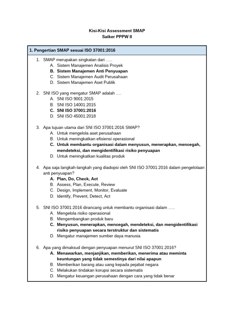 Kisi-Kisi Assessment SMAP | PDF