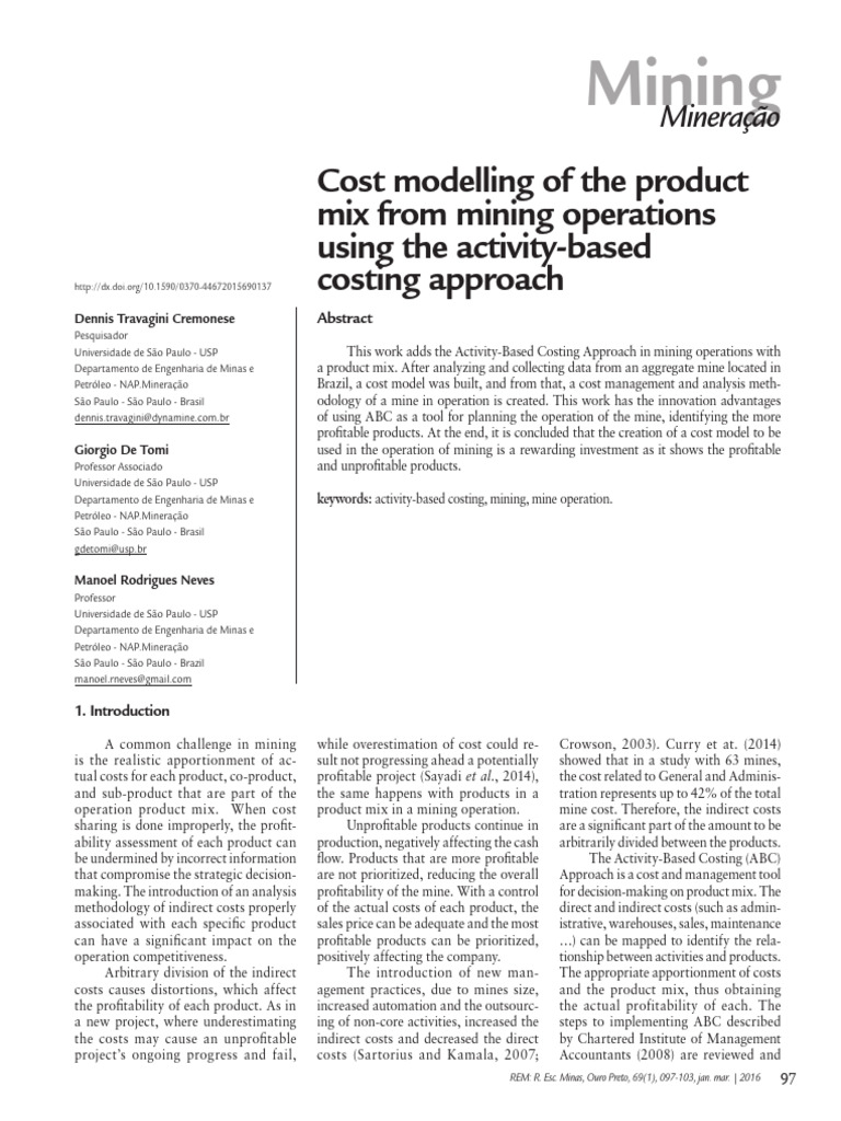 Cost Modelling of The Product Mix From Mining Operations Using The Activity-Based Costing ...