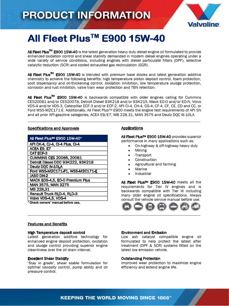 All Fleet E900 15W-40 | PDF