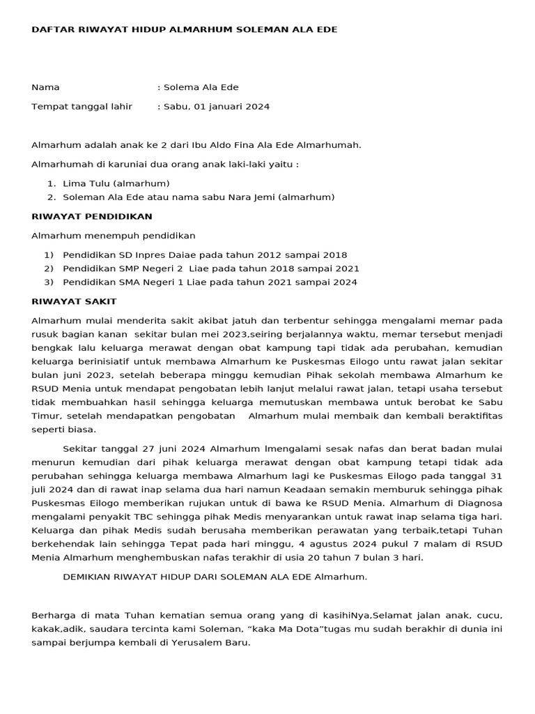 DAFTAR RIWAYAT HIDUP ALMARHUM SOLEMAN ALA EDE | PDF