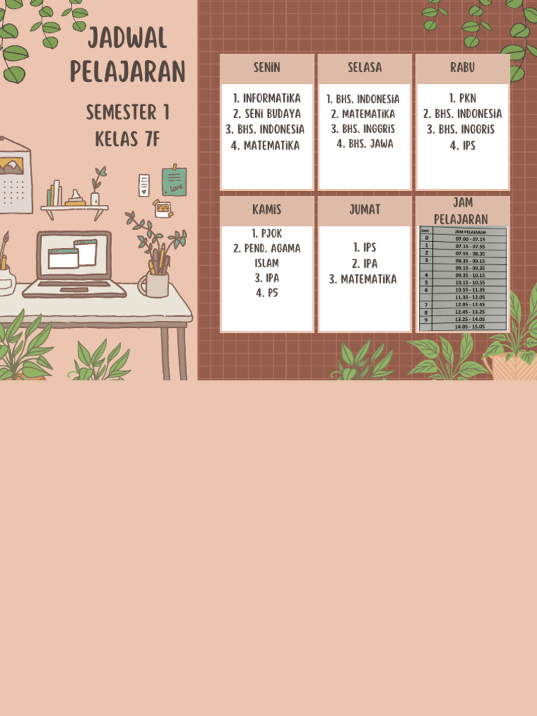 Jadwal Pelajaran kelas 7F | PDF
