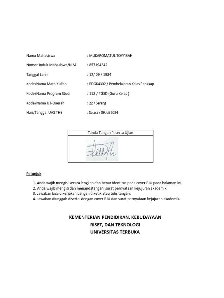 Saya Sedang Berbagi 'Jawaban Ujian Pembelajaran Kelas Rangkap' Dengan Anda | PDF