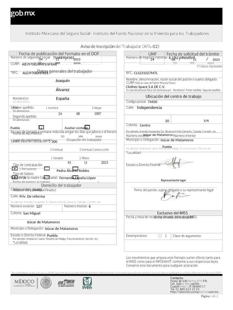 Afil-02 Inscripacion Del Trabajor Al Imss Trabajador 2 | PDF