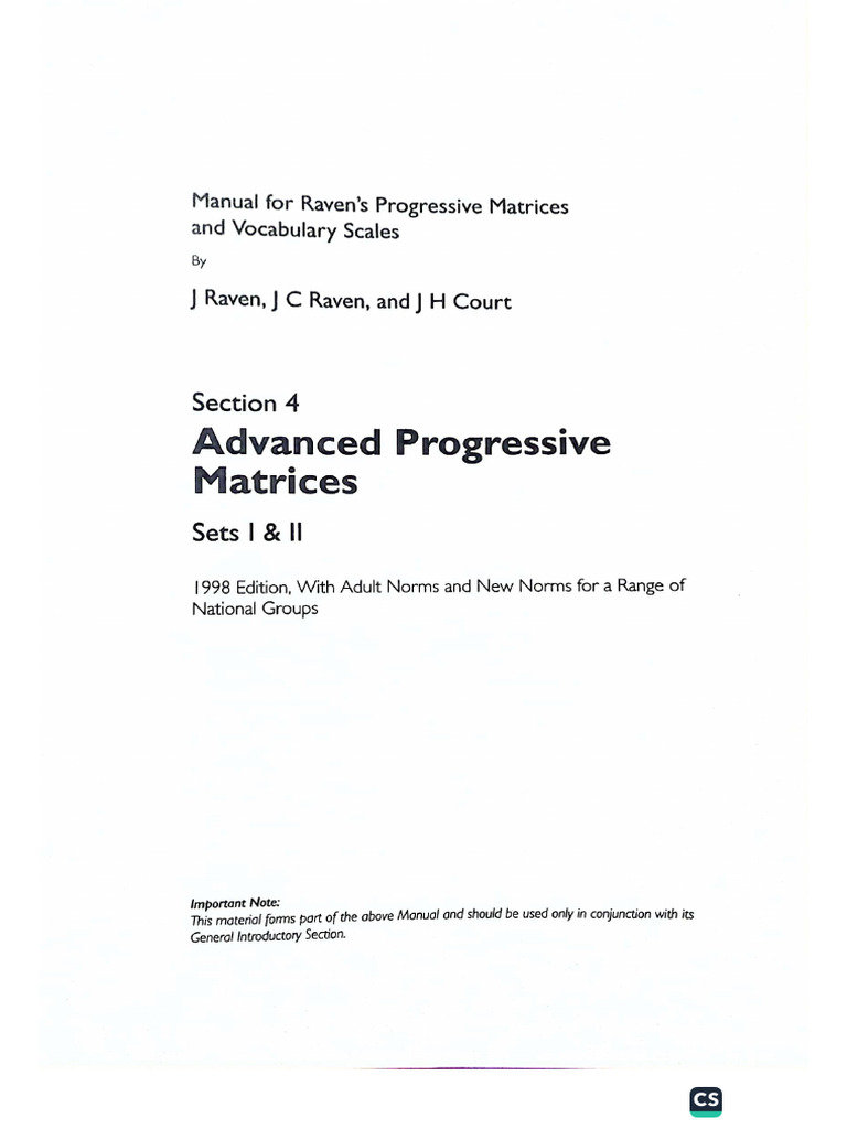 Advance Progressive Matrices-Sets-1 and 2 | PDF