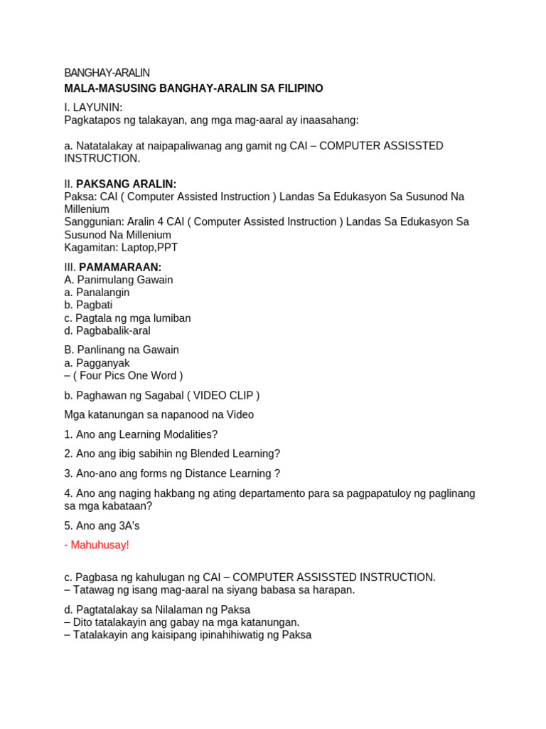 Aralin 4 Banghay Aralin | PDF