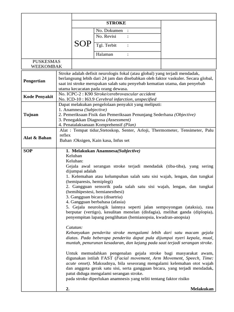 Sop Stroke Pdf
