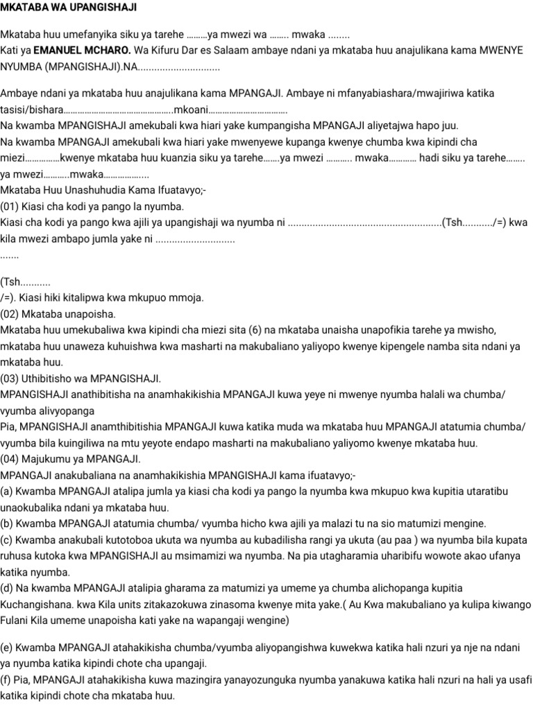 Mkataba Wa Upangishaji | PDF