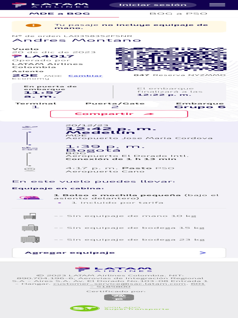 Tarjeta de Embarque LATAM Airlines | PDF