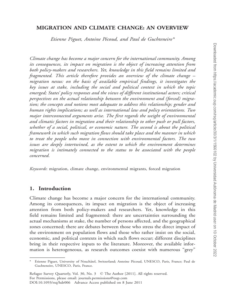 Migration and Climate Change: An Overview | PDF