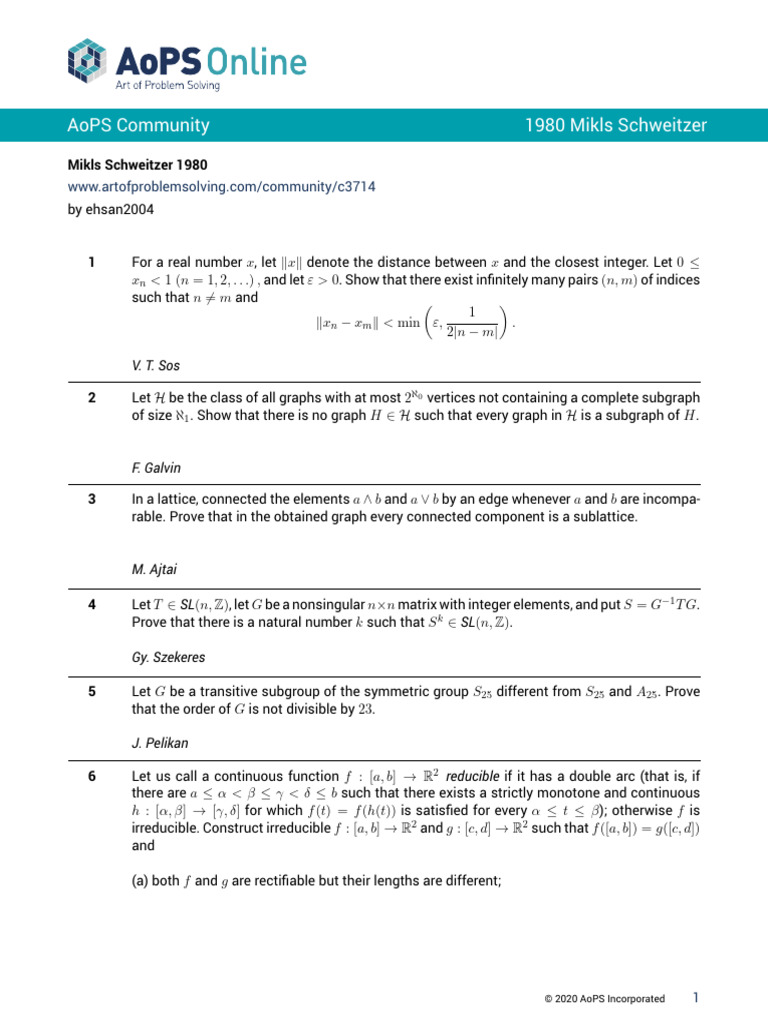 Aops Community 1980 Mikls Schweitzer | PDF