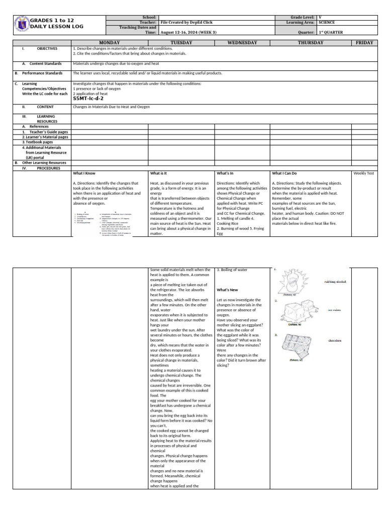 DLL - Science 5 - Q1 - W3 | PDF