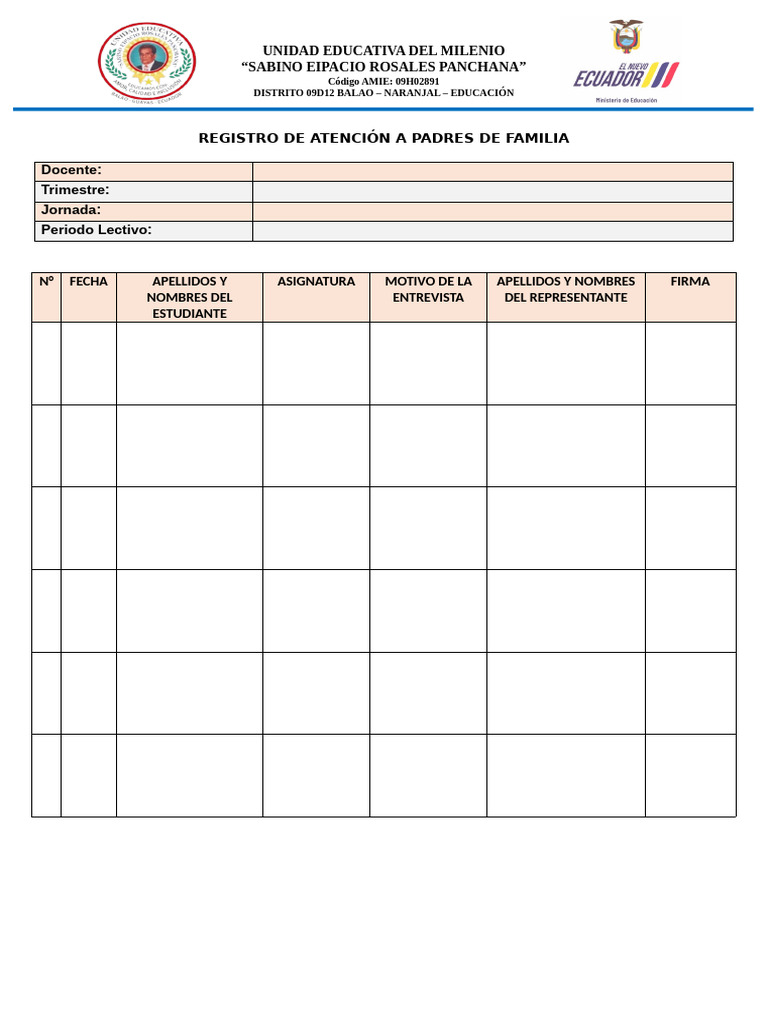 Registro De Atención A Padres De Familia Pdf