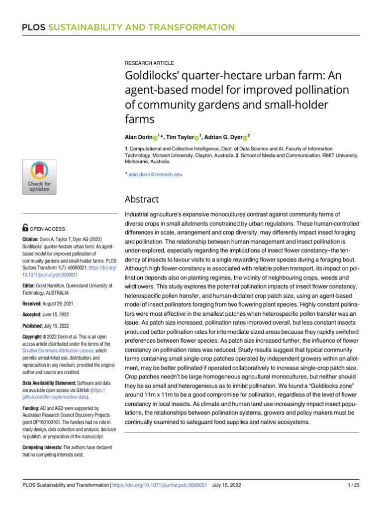 Goldilocks' Quarter-Hectare Urban Farm - An Agent-Based Model For ...