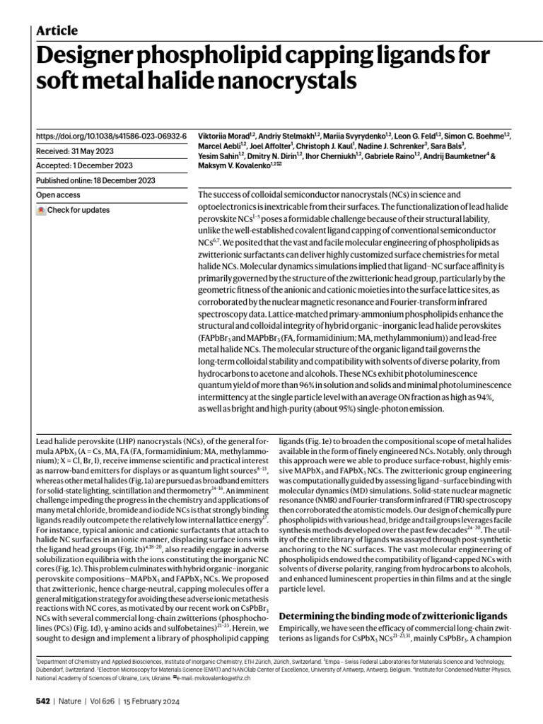 Soft Metal Halide Nanocrystals | PDF