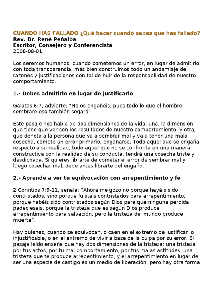 CUANDO HAS FALLADO Rene Penalba | PDF | Perdón | Culpa (emoción)