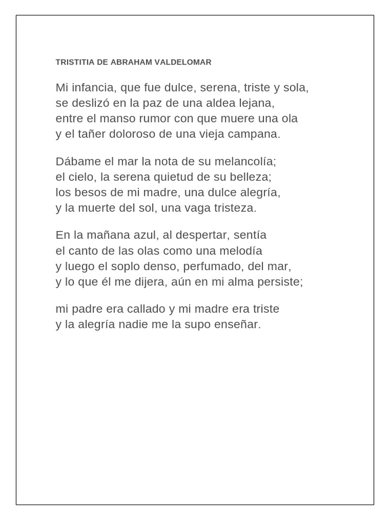 Tristitia de Abraham Valdelomar | PDF