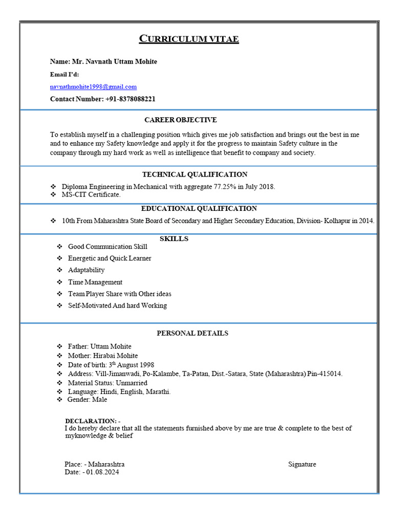 Navnath Mohite CV | PDF