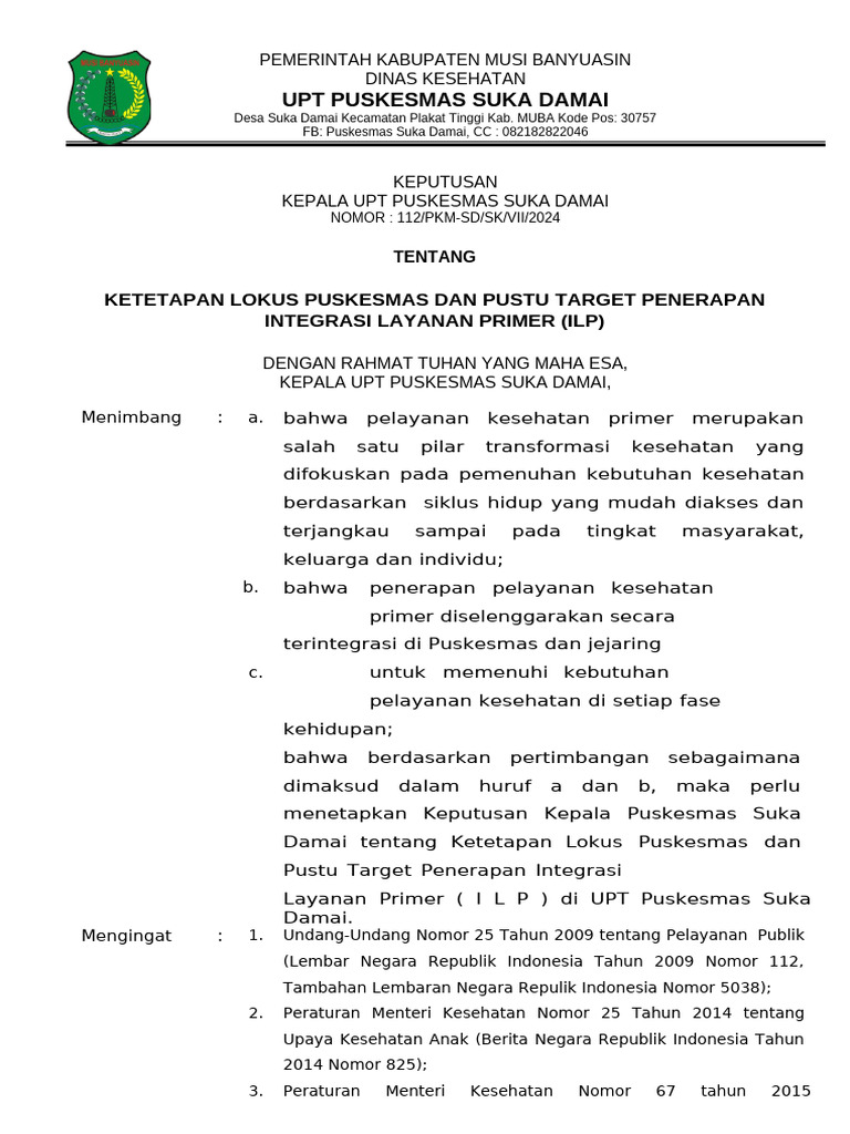SK Ketetapan Lokus Puskesmas Dan Pustu Target Ilp | PDF
