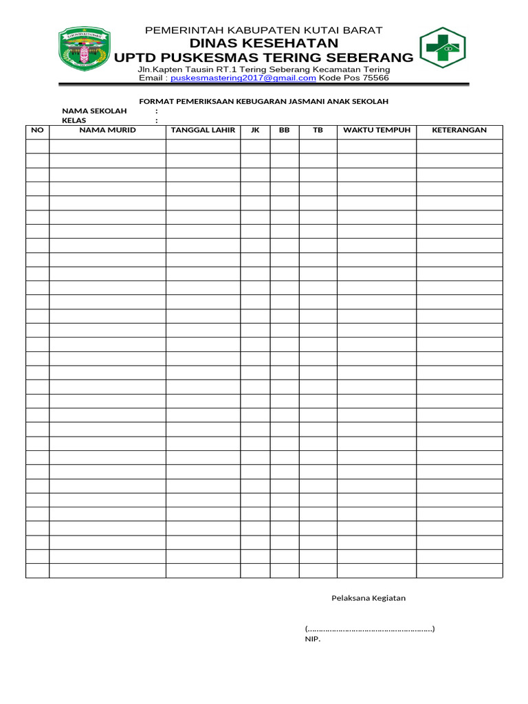 Format Pemeriksaan Kebugaran Jasmani Anak Sekolah | PDF