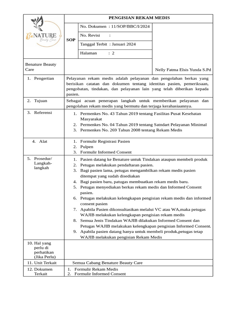 SOP Pengisian Rekam Medis | PDF