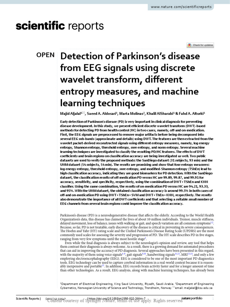 Detection Of Parkinsons Disease From Eeg Signals Pdf