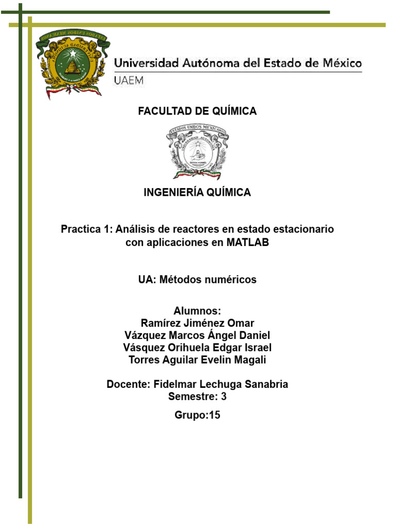 Práctica 1 Analisis de Reactores en Estado Estacionario | PDF