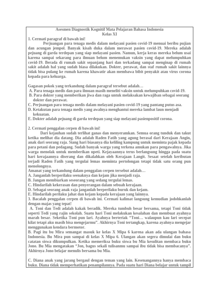 Soal Asesmen Awal Bindo Kelas Xi Pdf