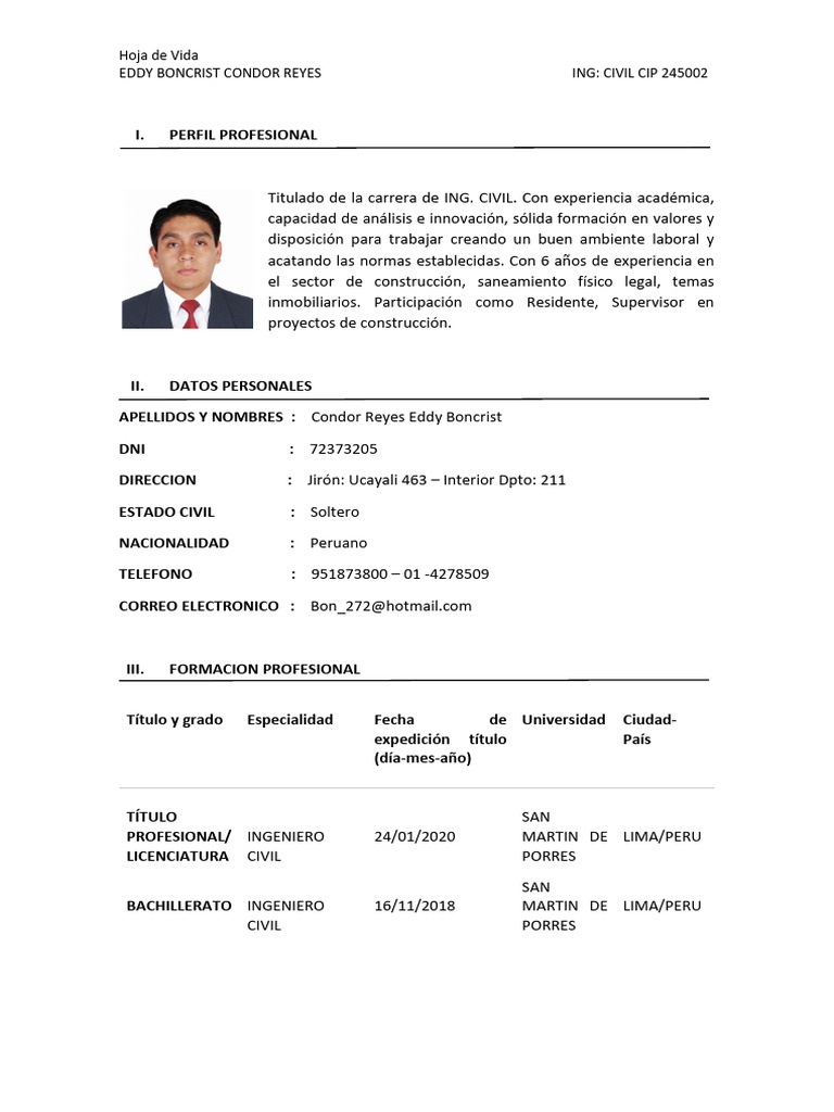 CV - Eddy Boncrist Condor Reyes | PDF