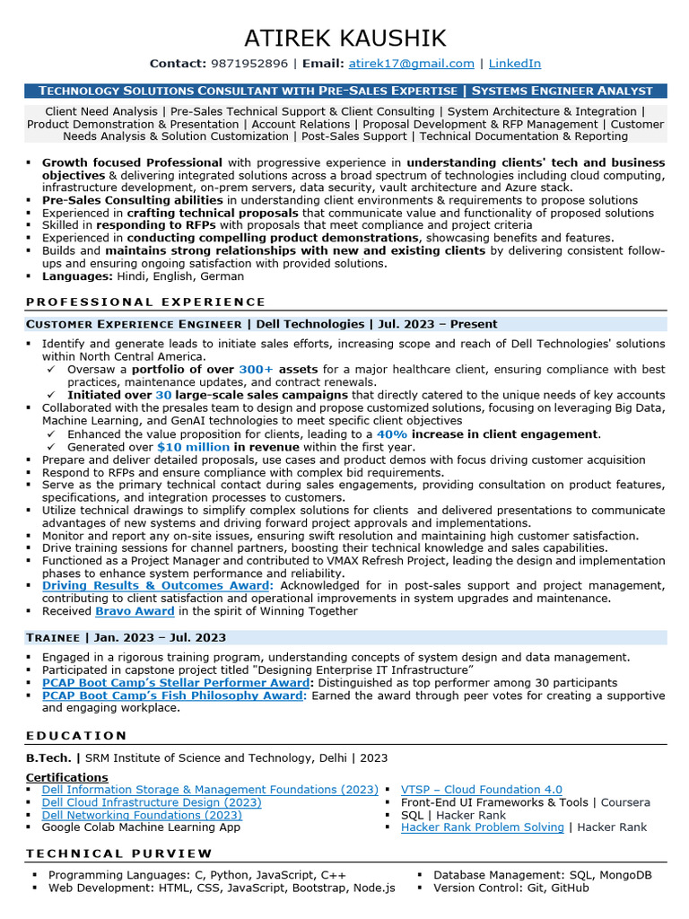 Atirek Kaushik - Resume - C | PDF
