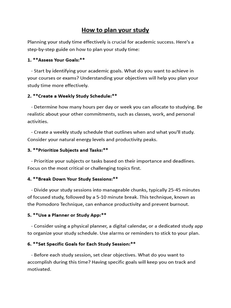 Plan Study Time | PDF | Goal | Study Skills