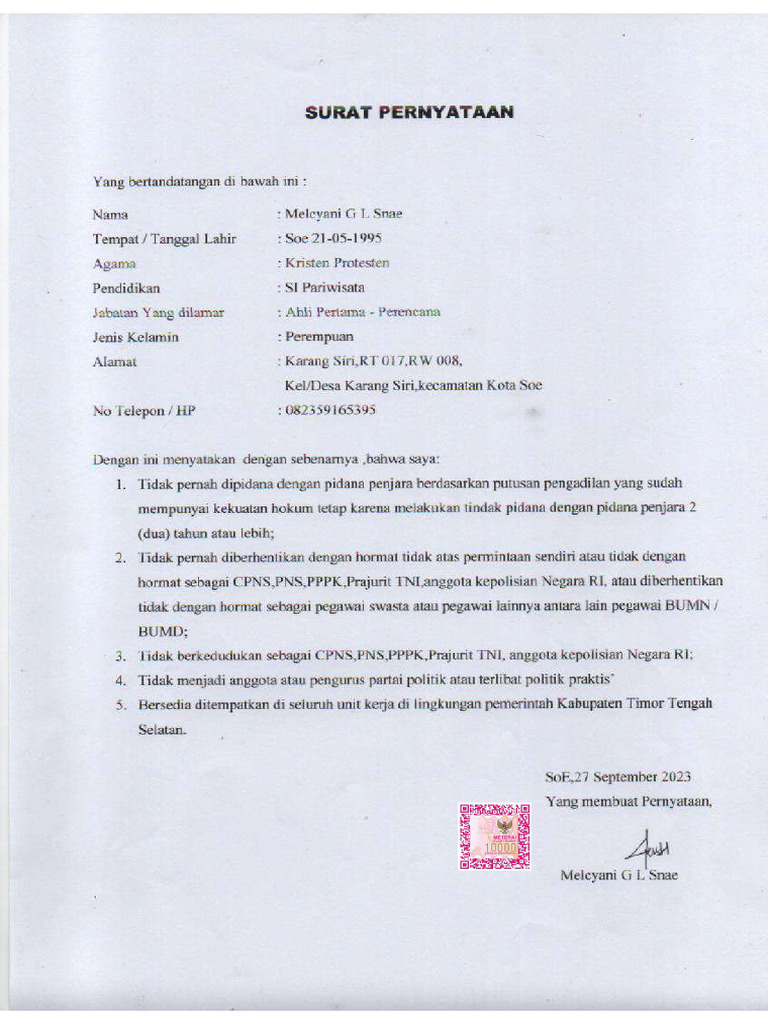 Surat Pernyataan E-Materai | PDF
