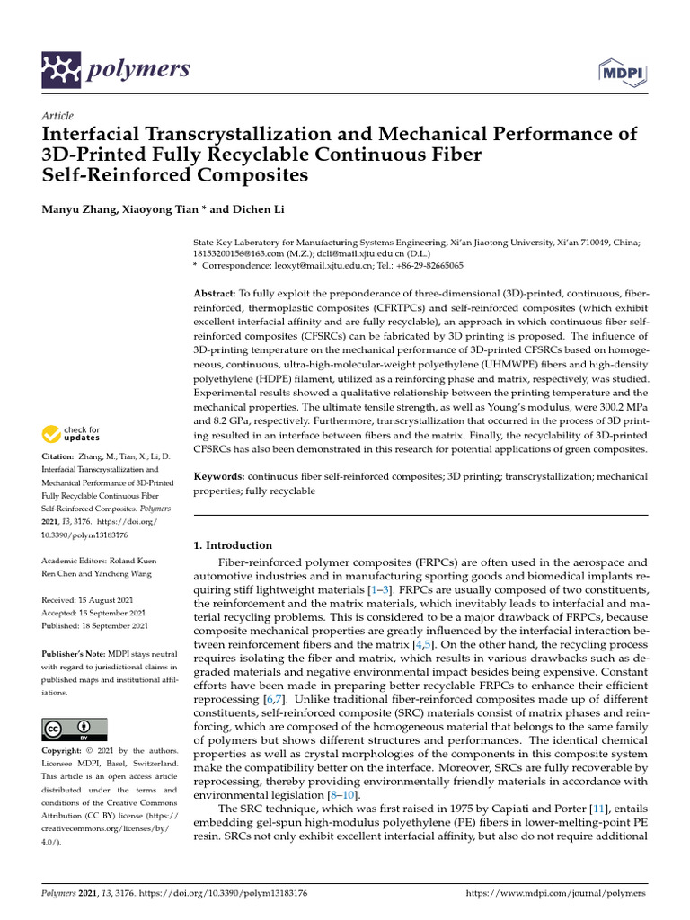 Interfacial Transcrystallization and Mechanical Performance of 3D-Printed Fully Recyclable ...
