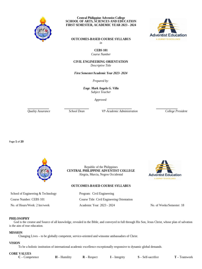 Syllabus CEBS 101 CIVIL ENGINEERING ORIENTATION | PDF | Engineering ...