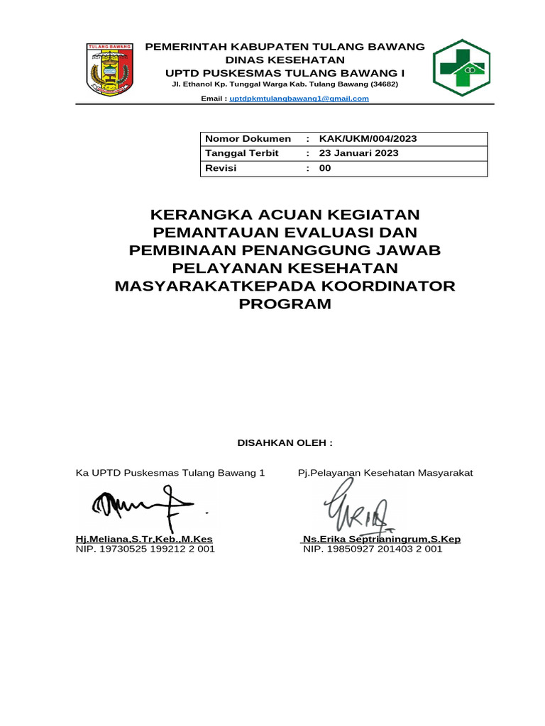 04 KAK Evaluasi Dan Monev Ukm Program | PDF