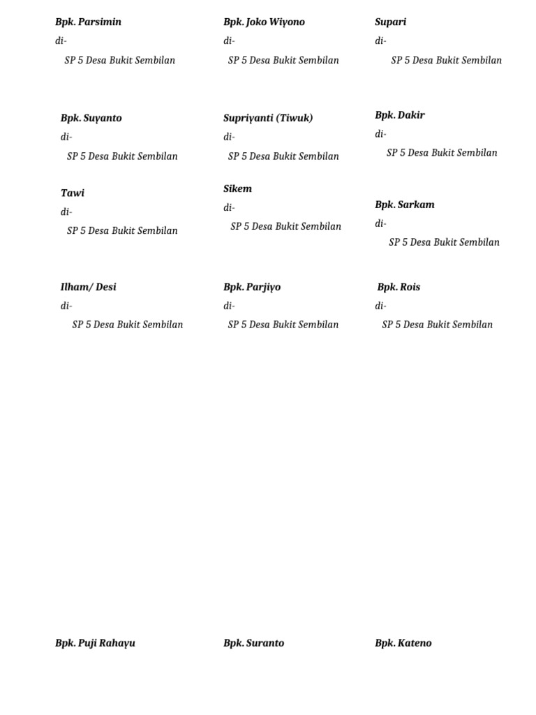 Nama Undangan SP 1 Adi Lagi | PDF