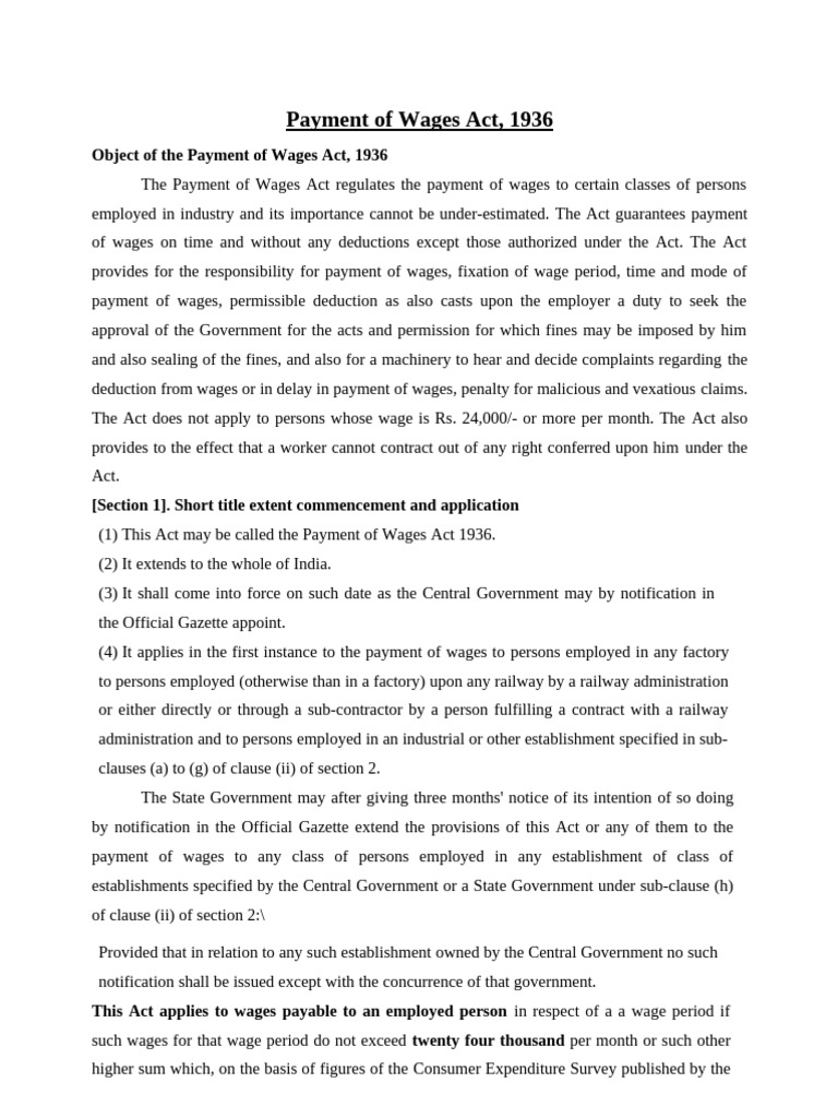 NOTES ON Payment of Wages Ac1 | PDF