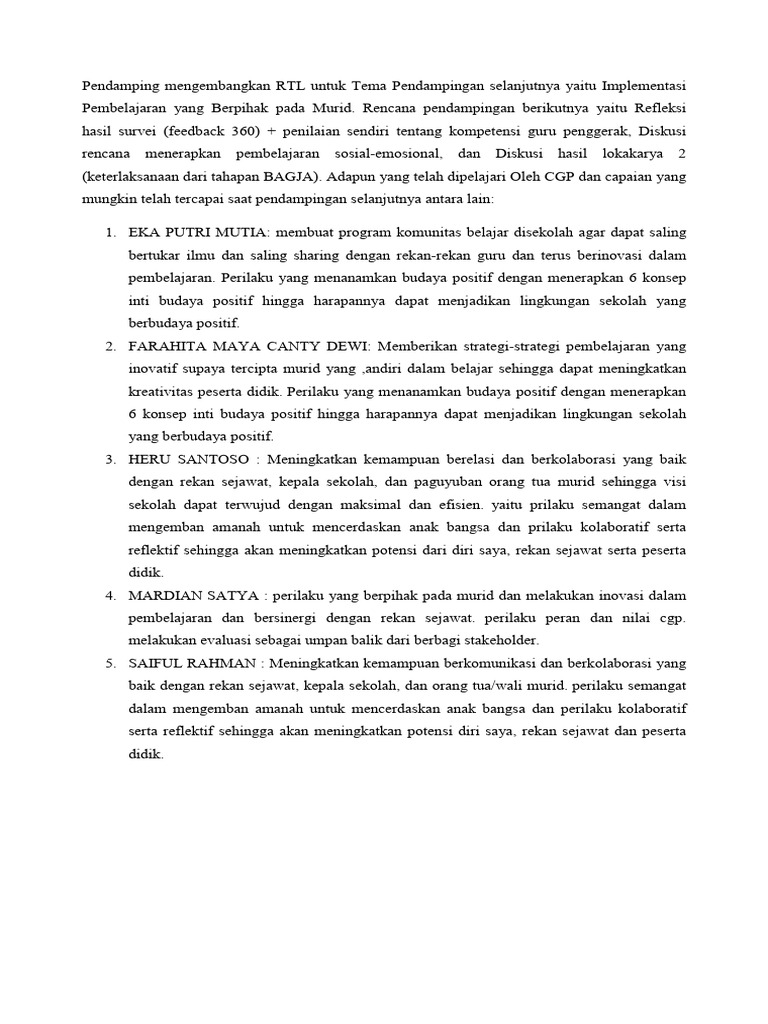 Rencana Tindak Lanjut PI2 | PDF