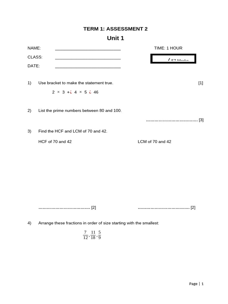 Class Assessment Year 10 Unit 1 | PDF