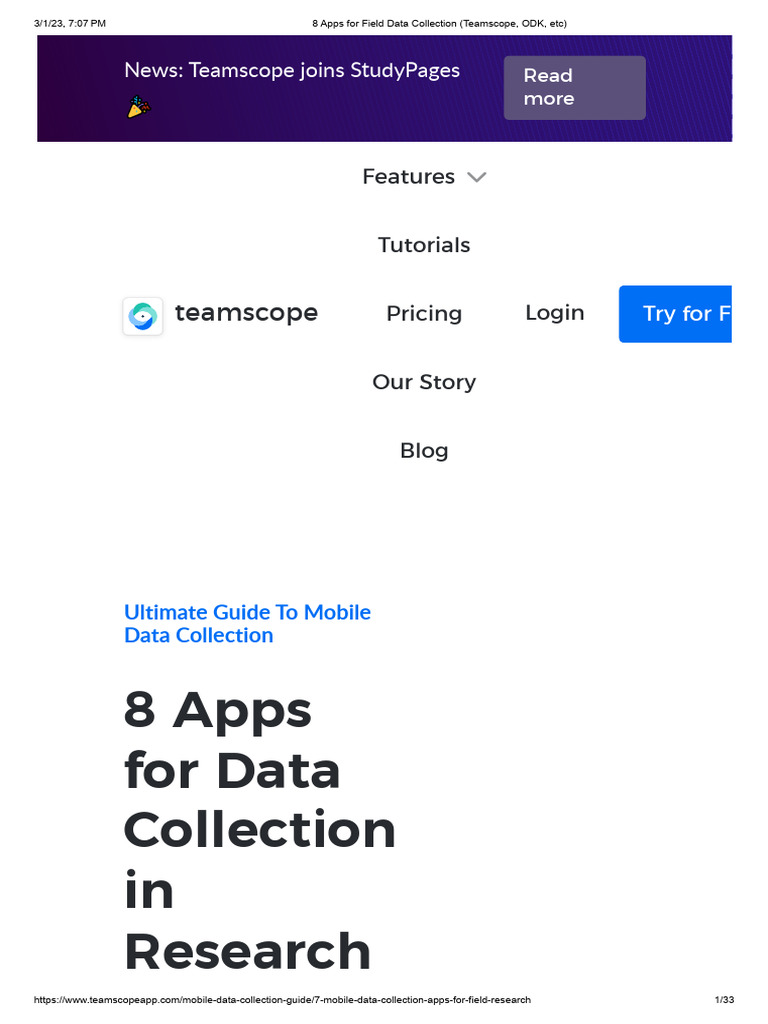 8 Apps For Field Data Collection (Teamscope, ODK, Etc) | PDF