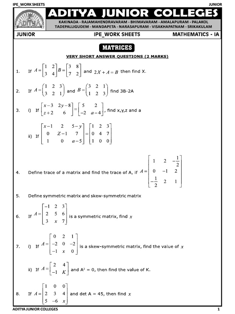 JR MATHS IPE Predetermined WORK SHEET | PDF