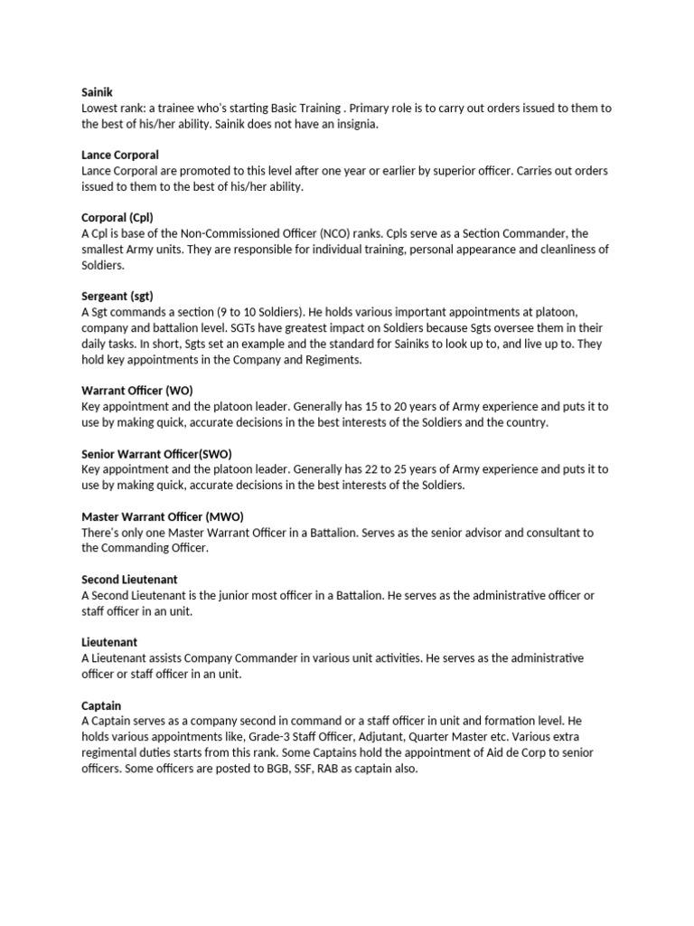 Army Ranks and Insignia | PDF